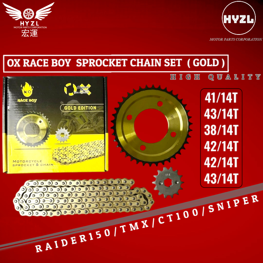 OX RACE BOY SPROCKET & CHAIN SET (GOLD)HIGH QUALITY FOR MOTORCYCLE ...