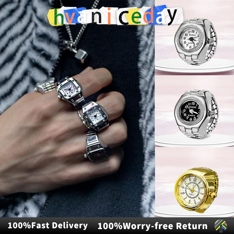 Retro Punk Finger Watch Ring Mini Alloy Strap Roman Couple Rings for ...