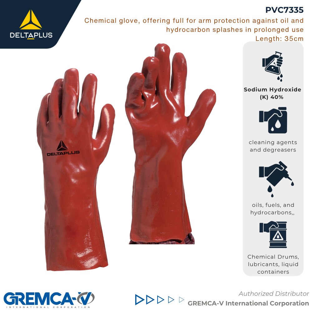 Delta Plus PVC7335 - CHEMICAL RESISTANT PVC Safety Gloves Interlock ...