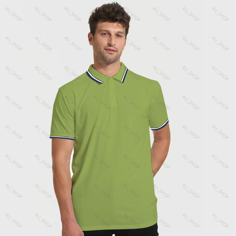 Unisex lime polo shirt stripe collar women's top men's business golf ...