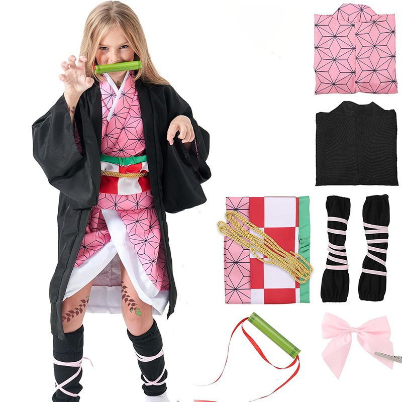 Nezuko costume for Kids Girl Tanjiro Kamado Nezuko Cosplay Demon Slayer ...