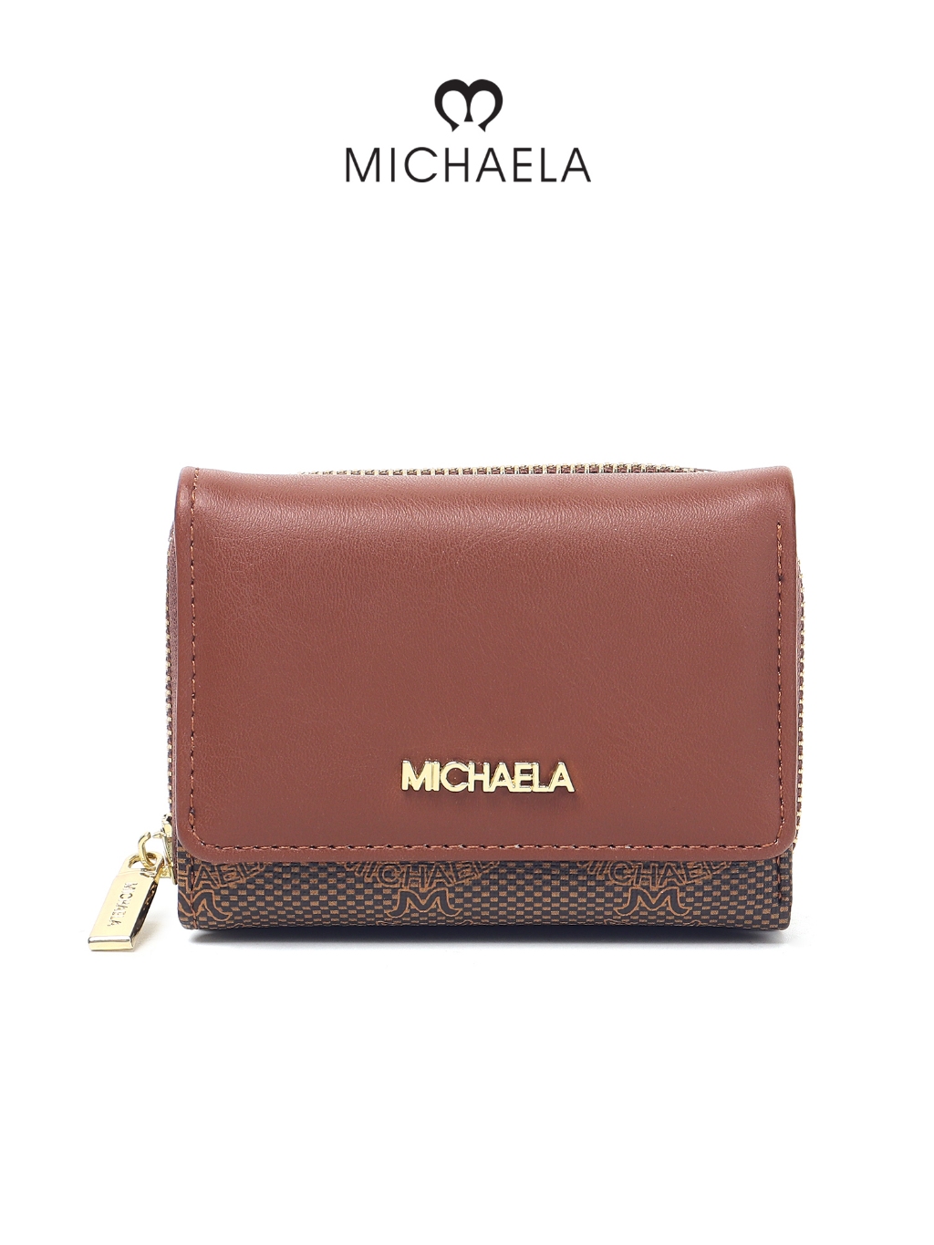 MICHAELA Letter Fan Print Short Wallet 7 Card Slots Zip Coin Pocket ...