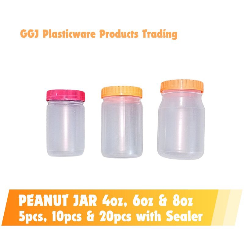 Peanut butter Plastic Jars 4oz, 6oz and 8oz with Sealers 5pcs, 10pcs ...