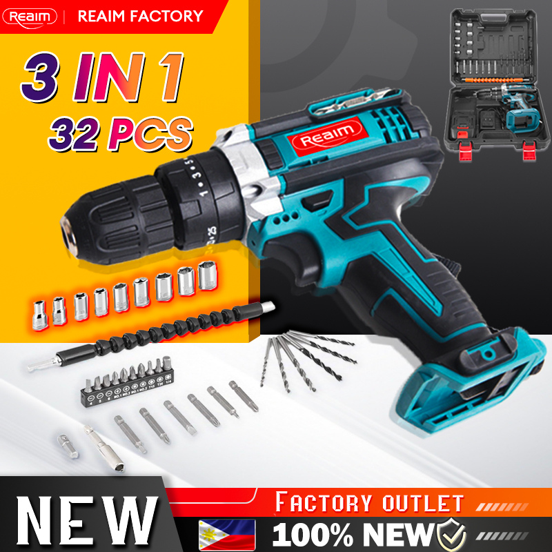 REAIM Cordless Drill Set Heavy Duty portable Hammer drill barena barina ...