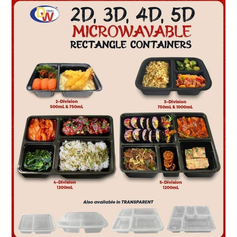 5 pcs - 2D, 3D, 4D, 5 Division Microwavable Rectangle Container ...