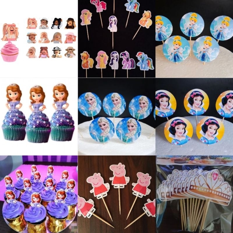 12pcs Character Cupcake Toppers Frozen Elsa Snow White Peppa Sofia ...