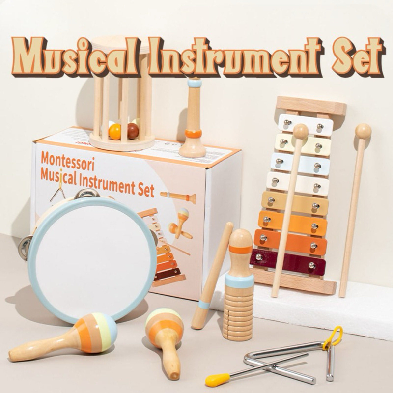 Wooden Musical Instrument Set Wooden Toys Music Xylophone Tambourine ...