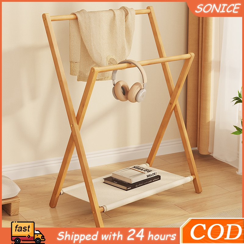 Solid Wood Folding Clothes Hanger Foldable floor-standing clothes ...