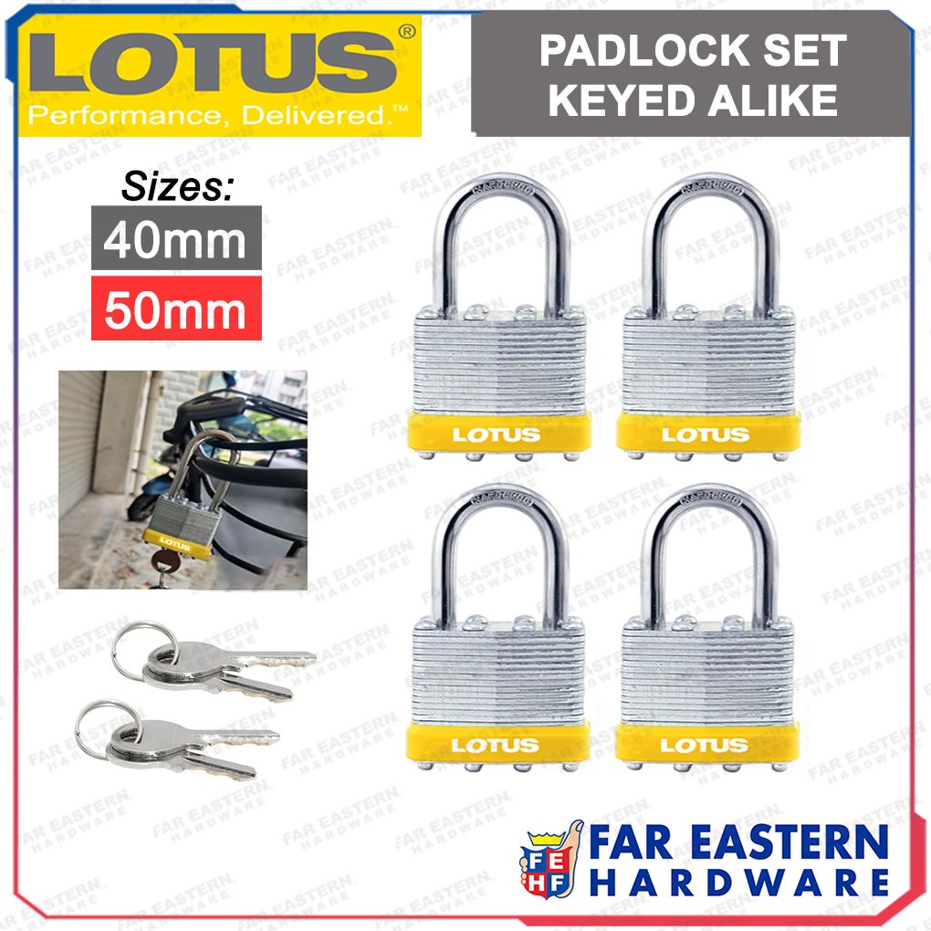 LOTUS Laminated Padlock Door Lock 4pcs Set Keyed Alike 40mm | 50mm LTHT ...