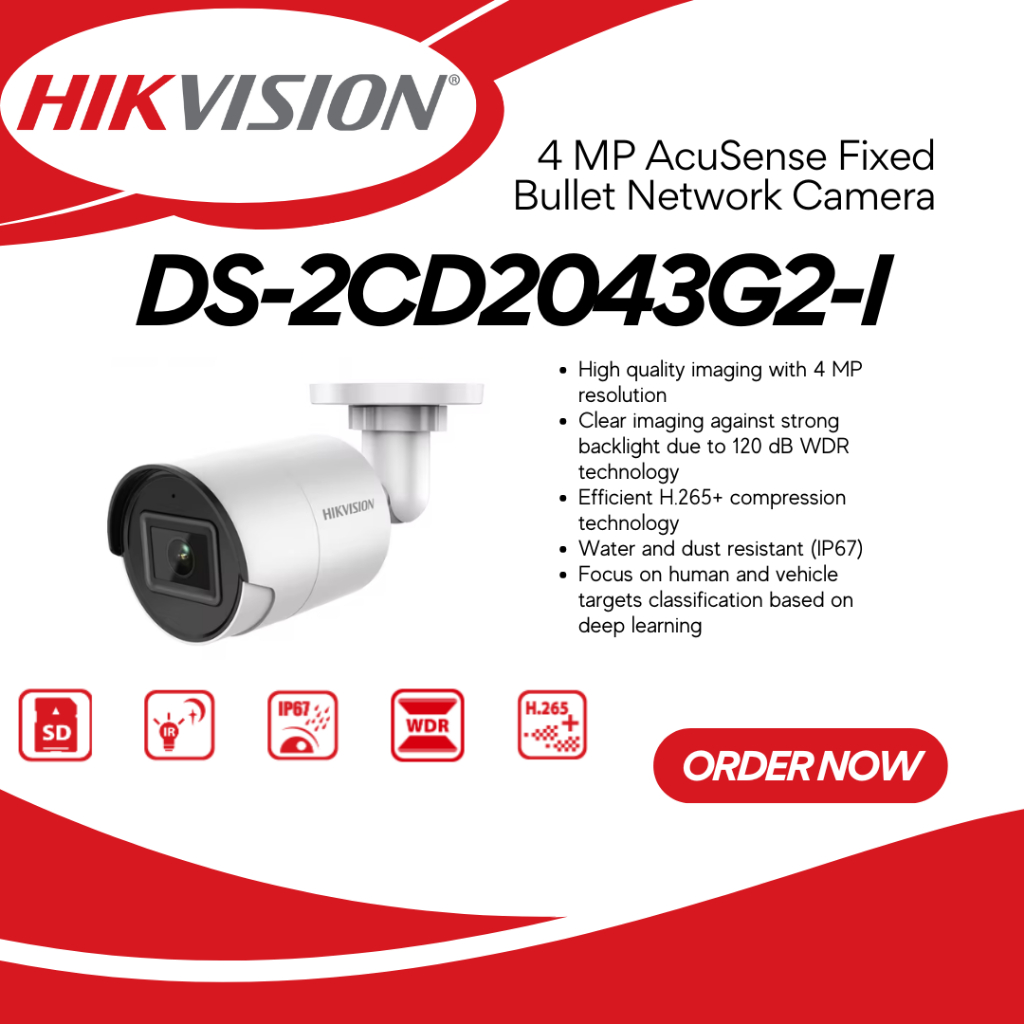 4MP AcuSense Fixed Bullet Network CCTV Camera HIKVISION (DS-2CD2043G2-I) | Shopee Philippines