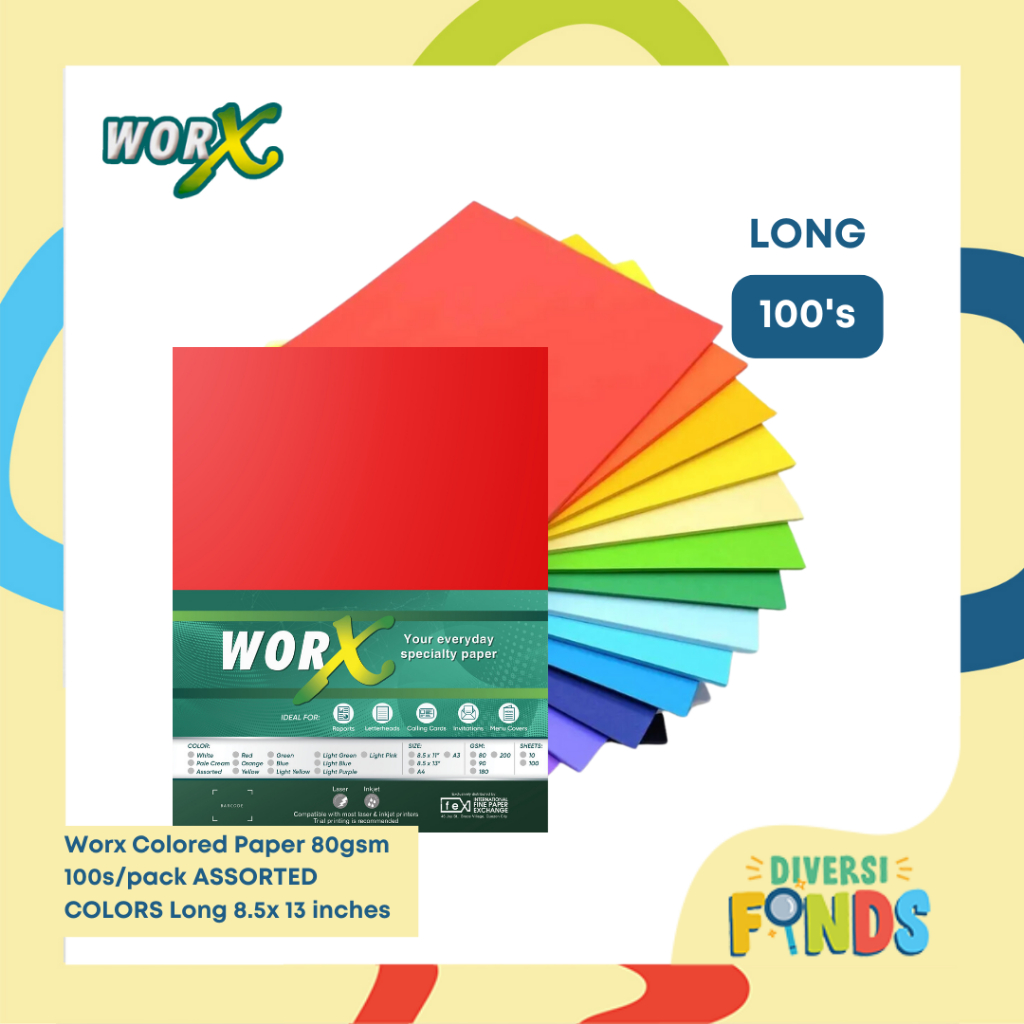 1PACK or 100sheets Worx Colored Paper 80gsm - Assorted Colors - Short ...