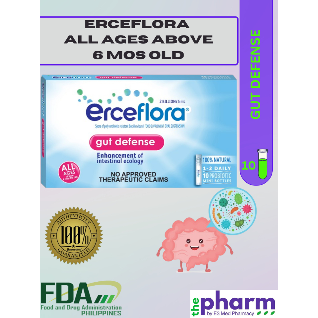 Erceflora Gut Defense Probiotic Supplement 10 Mini Bottles x 5ml - For ...