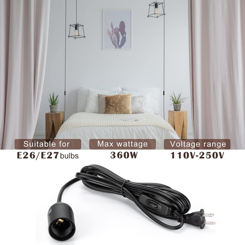 waterproof E27 Pendant Lamp Holder US Plug Power cord Button Switch ...