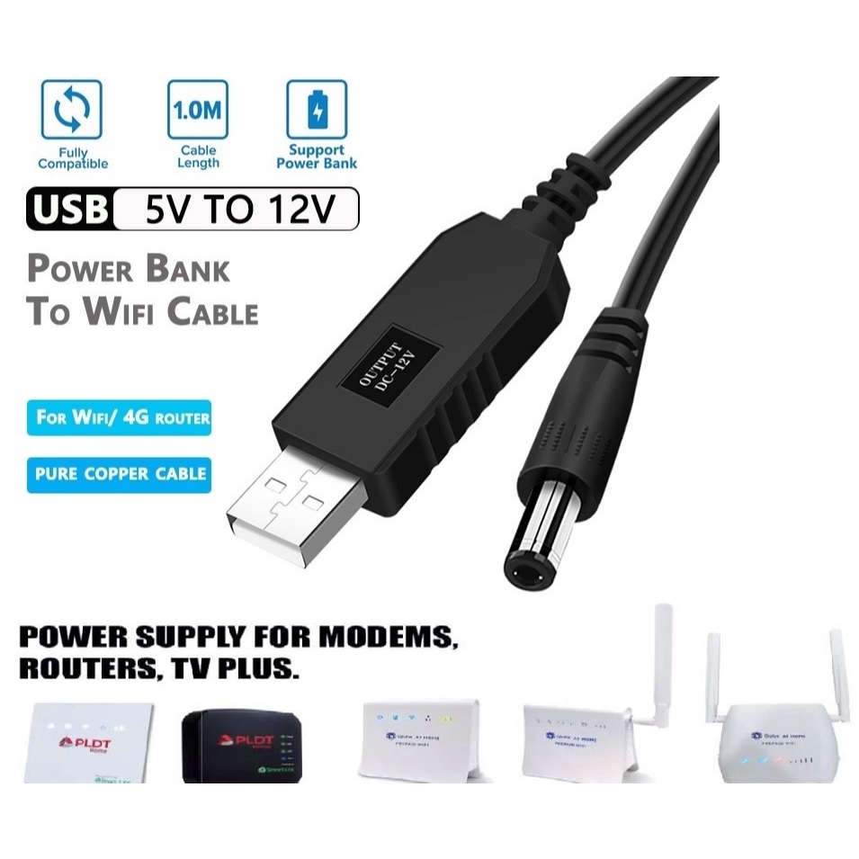 wiwi WiFi Connector to Powerbank DC 5V to 12V USB Cable Step-up Cord ...