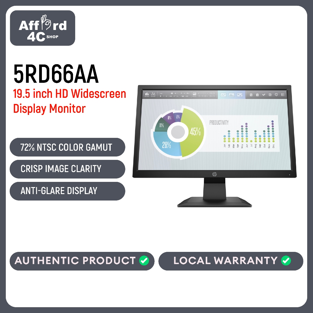 HP Monitor P204v (19.5 1600 x 900 60Hz VGA, HDMI Power cord, HDMI) 3 ...