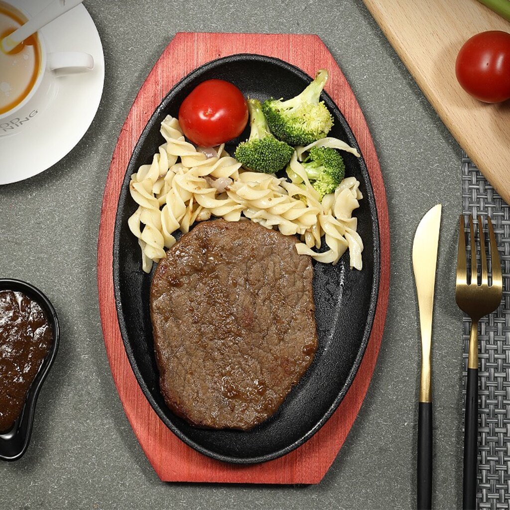 KES Sizzling Plate Tray Food Warmer Oval with Handle 1 Set kitchenware ...