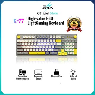 Zeus® K77 98 Keys Wired Gaming Keyboard USB Mechanical Feel With Volume Knob Control Media ...