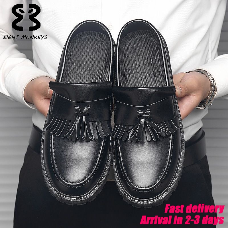 Eight Monkeys READY STOCK Korea Fashion Loafers For Men Casual Leather Loafers Black Leather ...