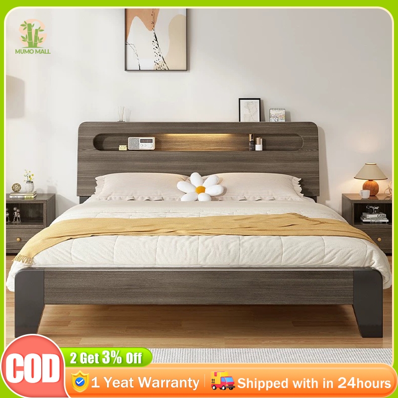 【COD】Solid Wood Bed 180cm Width Modern Minimalist Household Double Bed ...