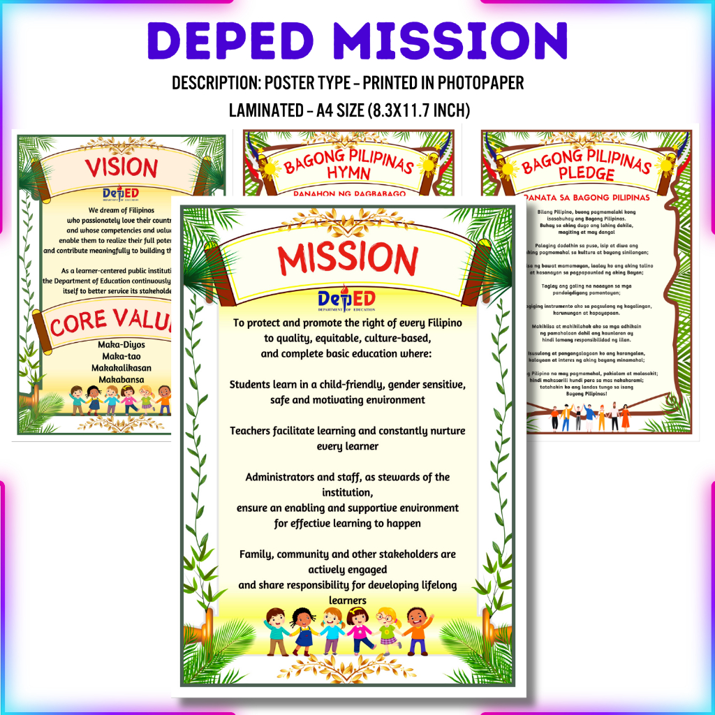 DepEd Mission Vision Core Values Educational chart for kids laminated ...