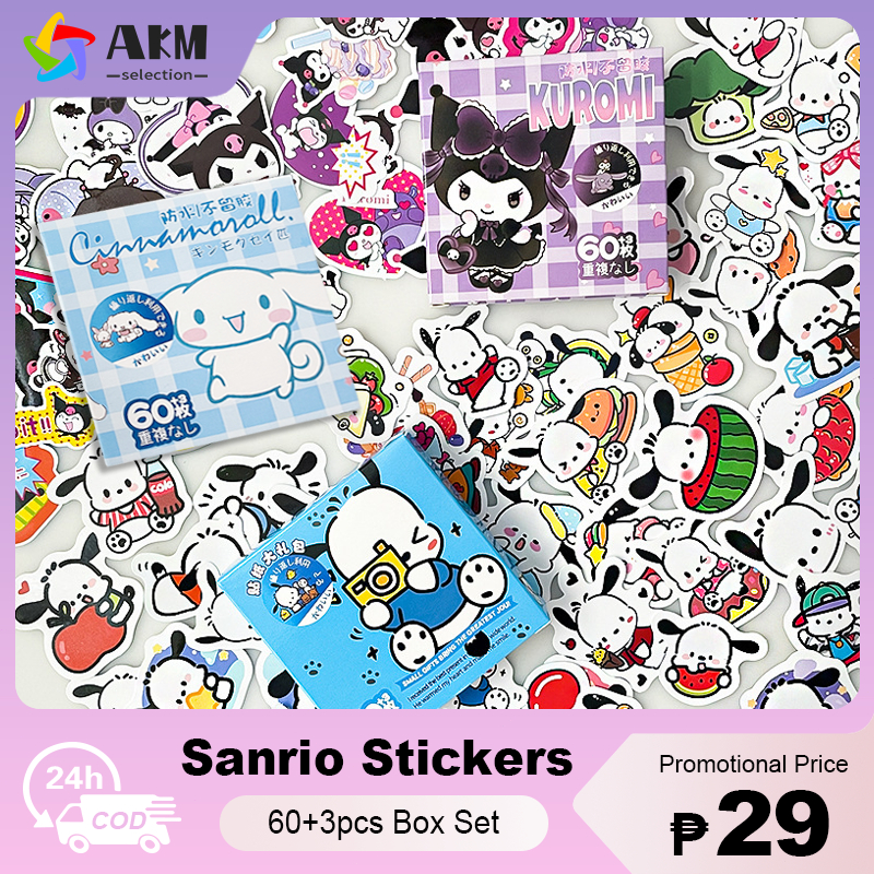 63pcs Sanrio Kuromi Cinnamoroll Pochacco Stickers Kids Girls DIY Cute ...
