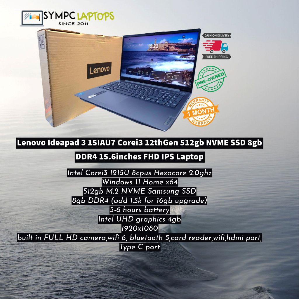 Lenovo Ideapad 3 15IAU7 Corei3 12thGen 512gb NVME SSD 8gb DDR4 15 ...
