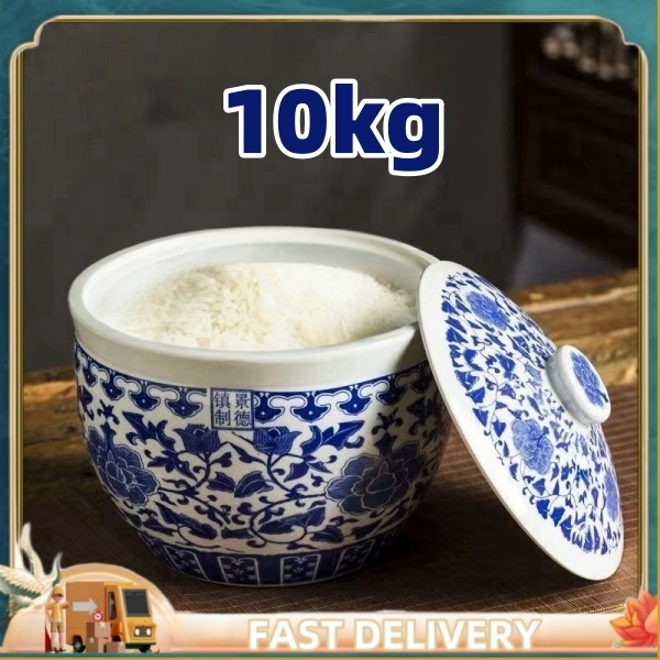 10kg Ceramic rice jar rice bucket rice box sealed storage tank with lid ...