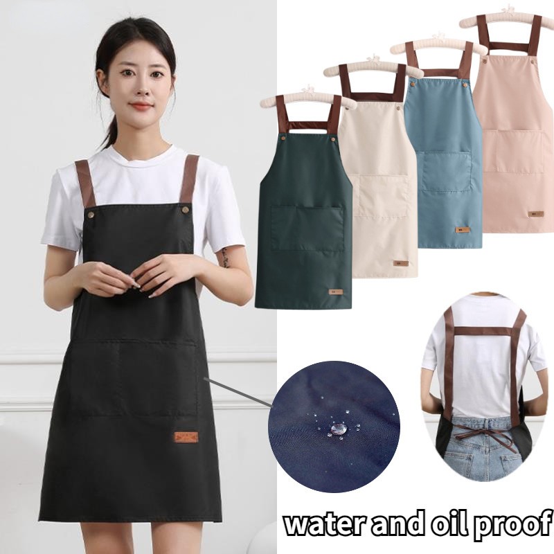 Waterproof Apron Coffee Shop Barber Working Bib Kitchen Cooking Aprons ...