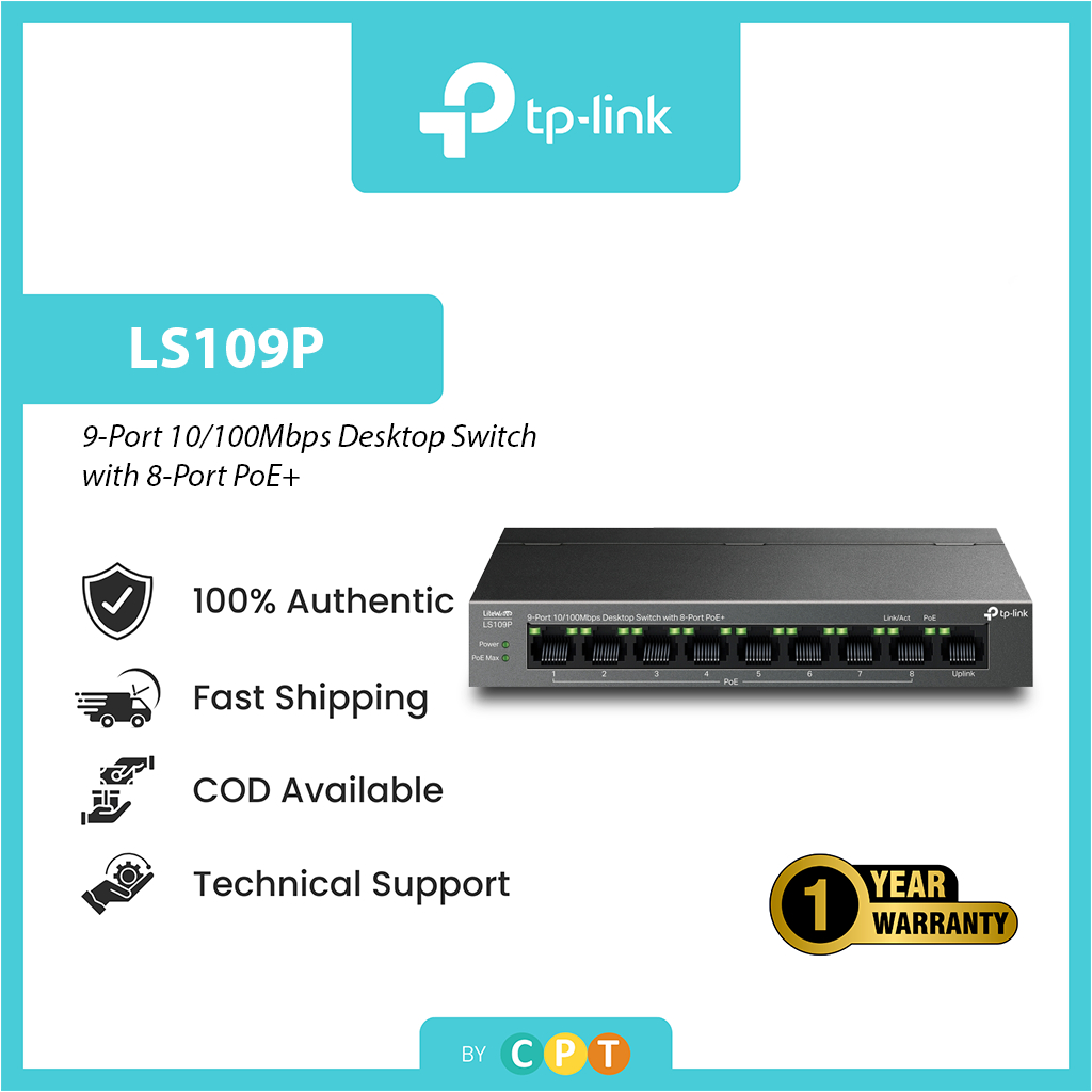 TP-Link LS109P 9-Port 10/100Mbps Desktop Switch with 8-Port PoE+ ...