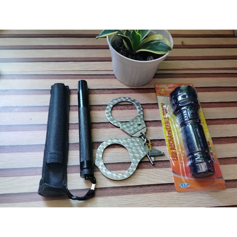 Bundle set Flashlight, cuffs and baton (TAKE 3 ITEMS) | Shopee Philippines