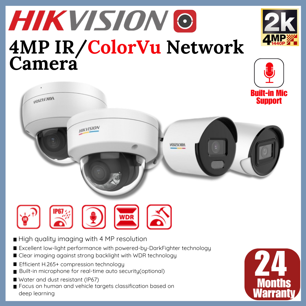Hikvision 4MP IR/ColorVu Network Dome/Bullet Camera with Built-in Mic ...