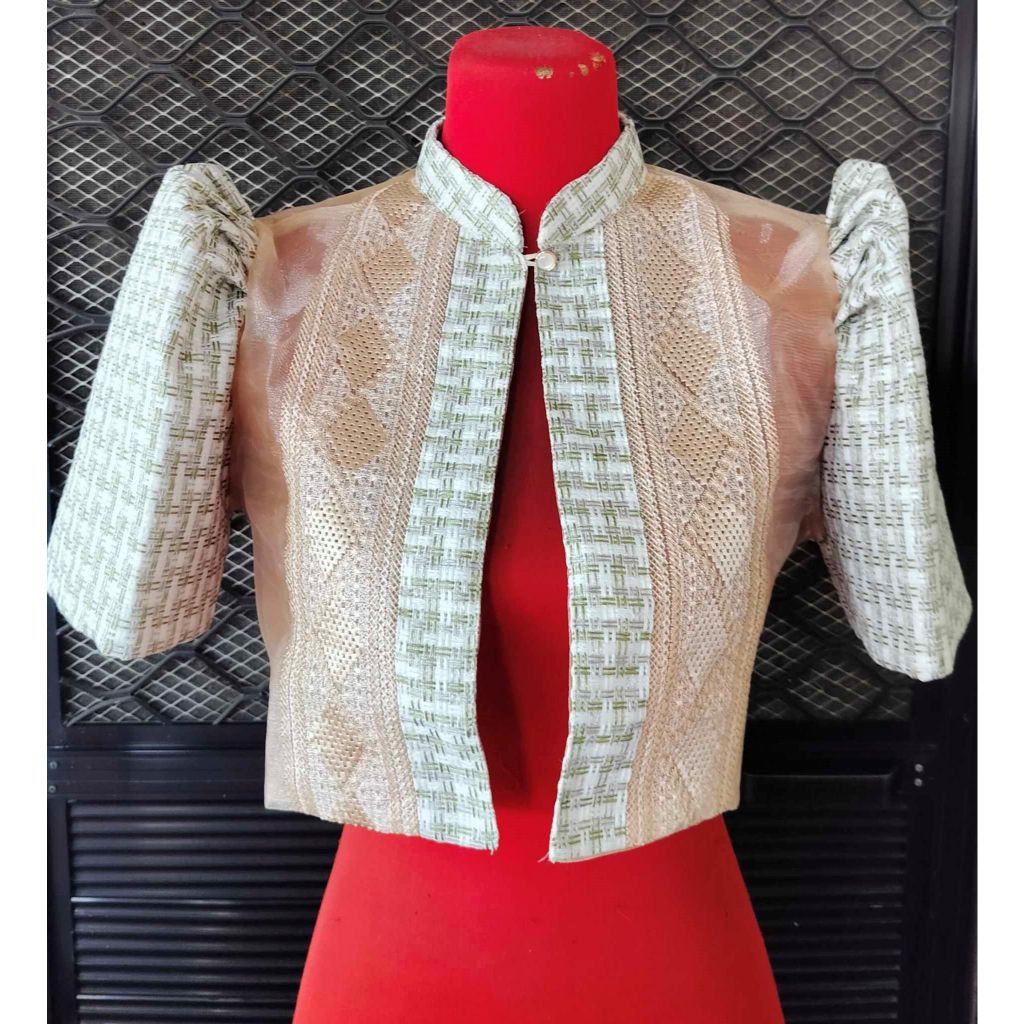 Modern Filipiniana Bolero Crop top with Light Green Native cloth ...