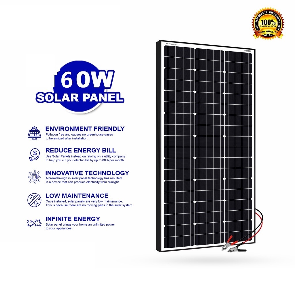 GDLITE Solar Panel Mono 60Watts 18 Volt Pv Solar Module Solar Cell ...