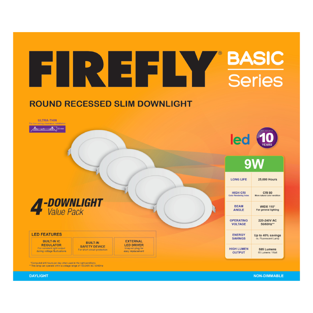 Firefly Basic Series 4-LED Round Recessed Slim Downlight Value Pack ...