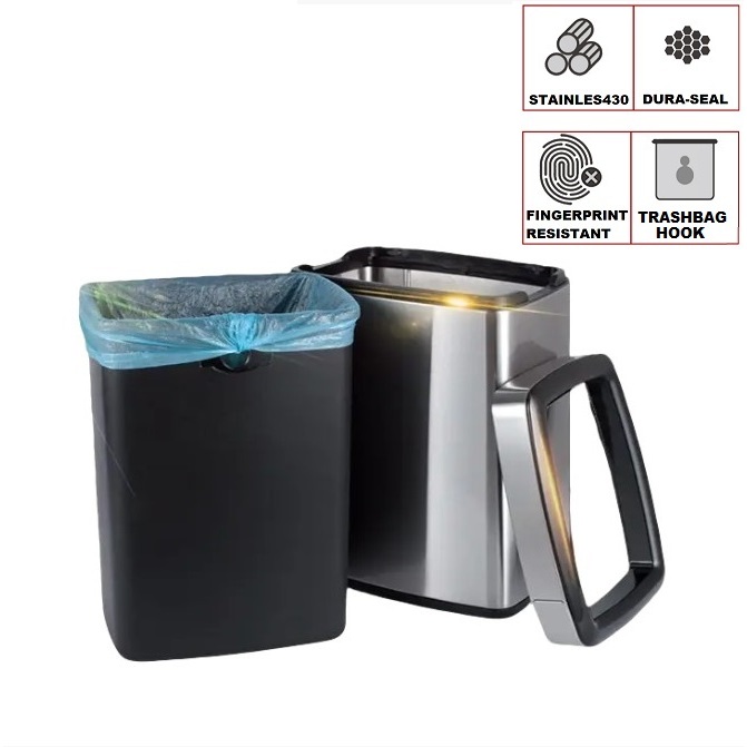 Stainless Trash Bin Home Trash Bin 12L Luxury Hotel Trash Can | Shopee ...