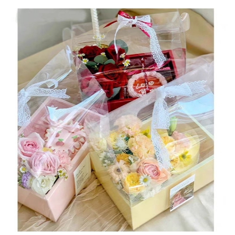 [5 PCS] Transparent Acetate Flower Mini Cake Gift Gable Box With ...