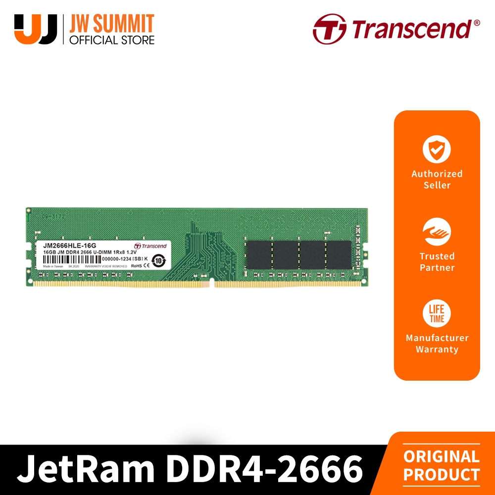 Transcend JetRam 16GB DDR4-2666 Unbuffered Long-DIMM RAM Desktop Memory (JM2666HLE-16G) | Shopee ...