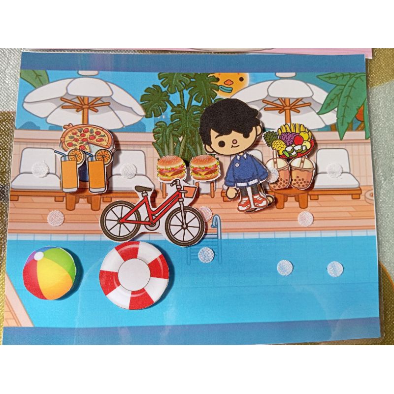 Toca boca paper doll family with bedroom and swimming pool | Shopee ...