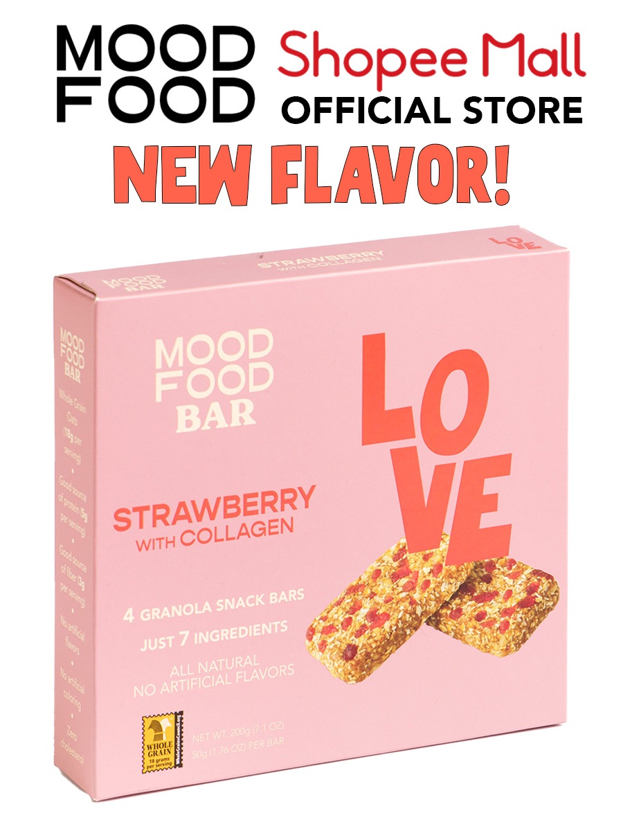 MOOD FOOD BAR LOVE Strawberry with Collagen (4 granola snack bars ...