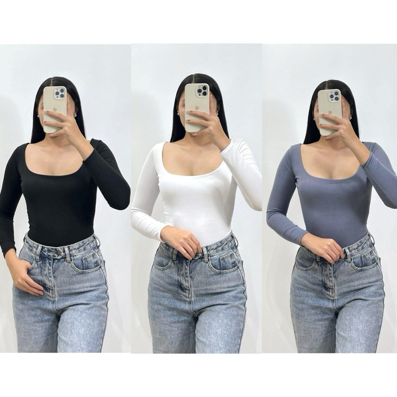SQUARENECK LONGSLEEVES FULL LENGTH DOUBLE LINING FRONT | Shopee Philippines