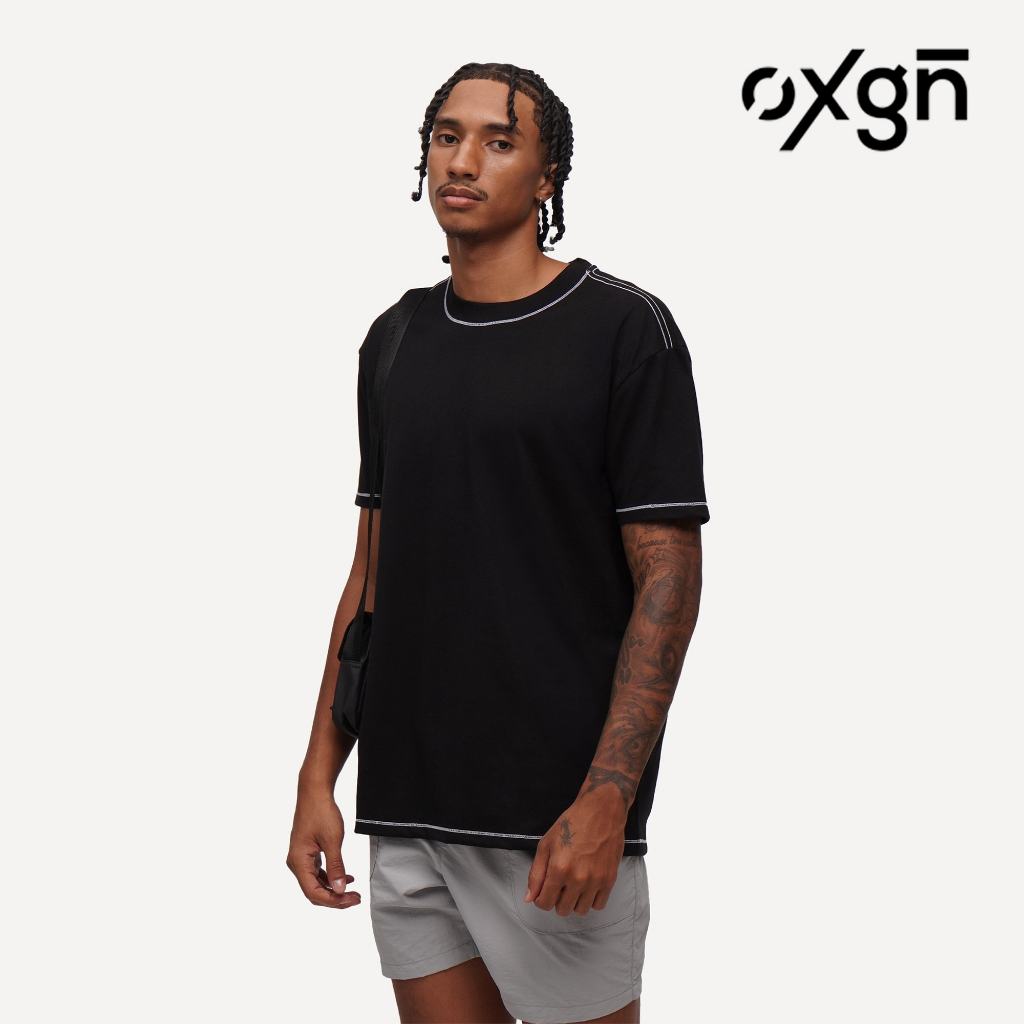 OXGN Contrast Stitch T-Shirt For Men (Black/White) | Shopee Philippines