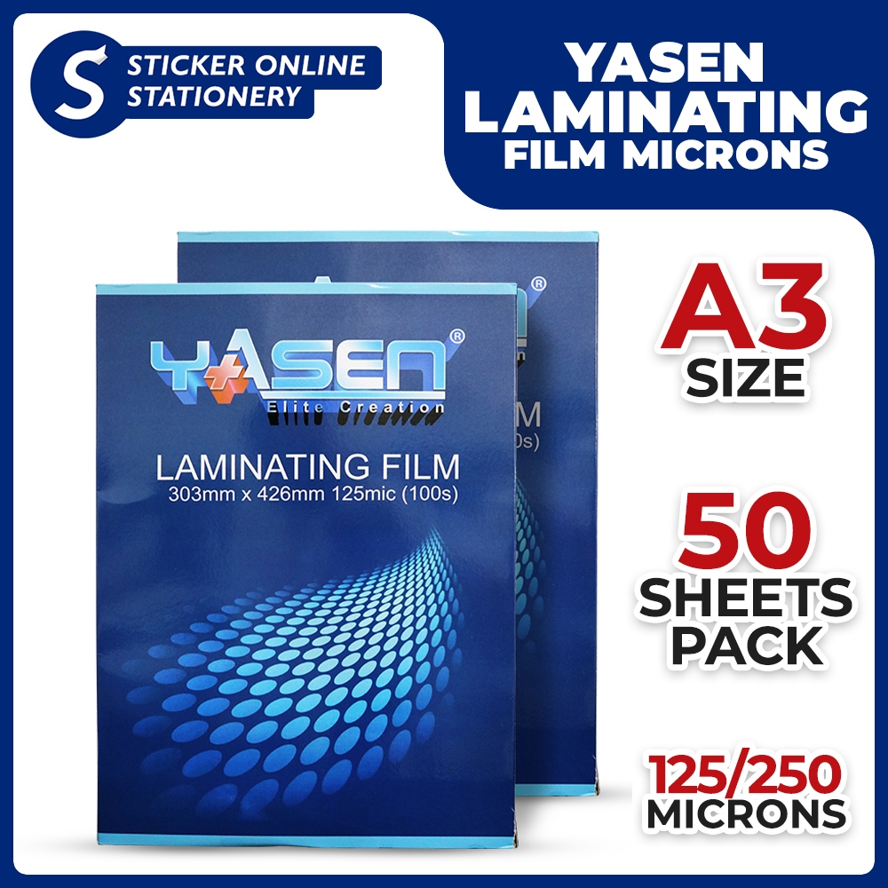 YASEN A3 Laminating Film 125/250 Microns Glossy Transparent for Thermal Laminator 50 Sheets Pack ...