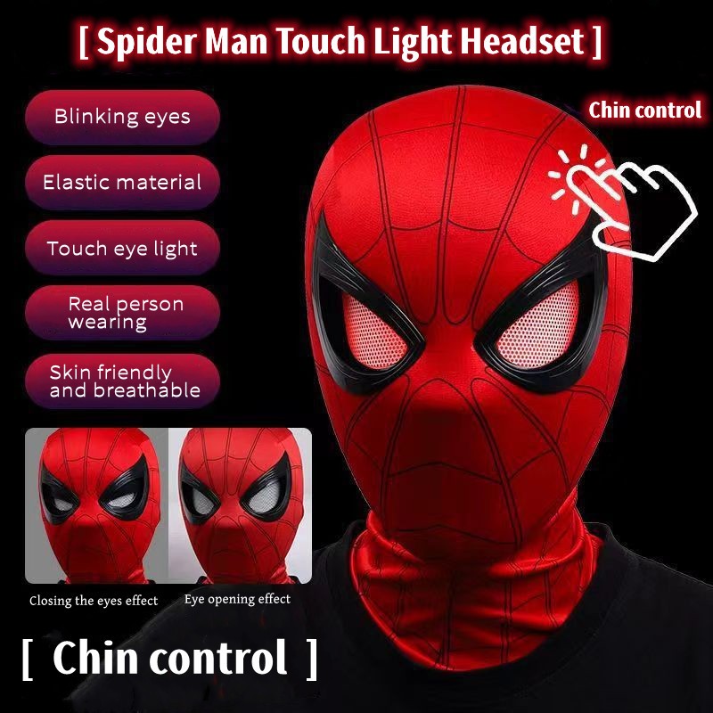 Black Spider Man earphones with movable eyes, manual blinking mask ...