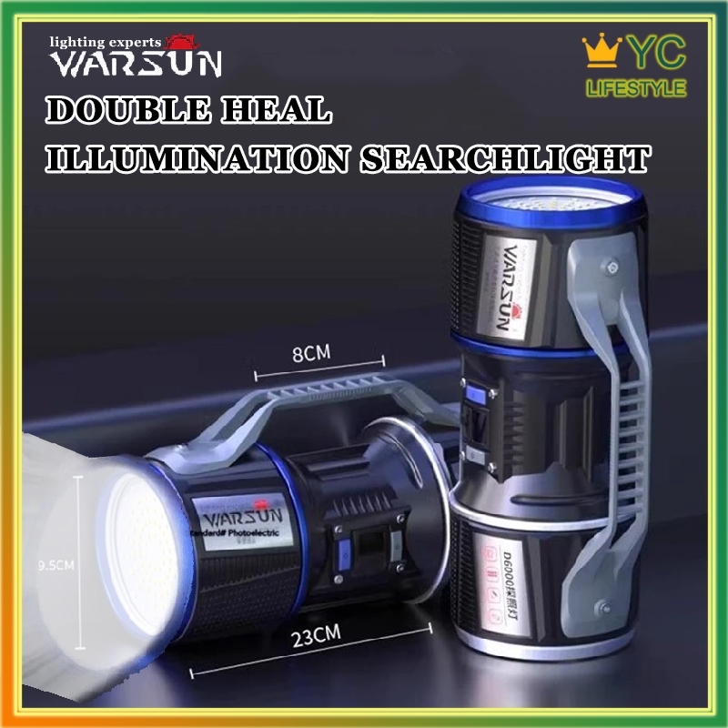 Warsun D6000 Flashlight Rechargeable Heavy Duty 13000LM Torch light ...