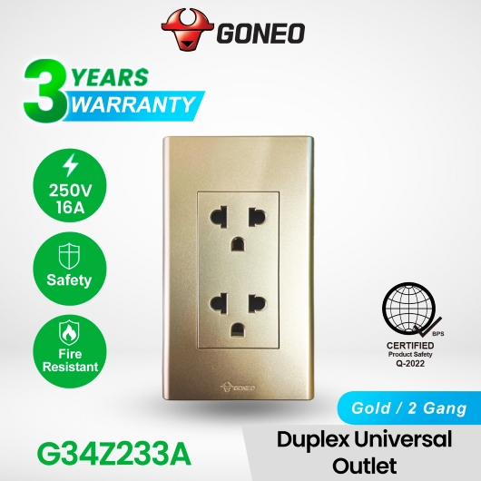 GONEO 2 Gang Duplex Universal Outlet 16A with Childproof Safety Shutter ...