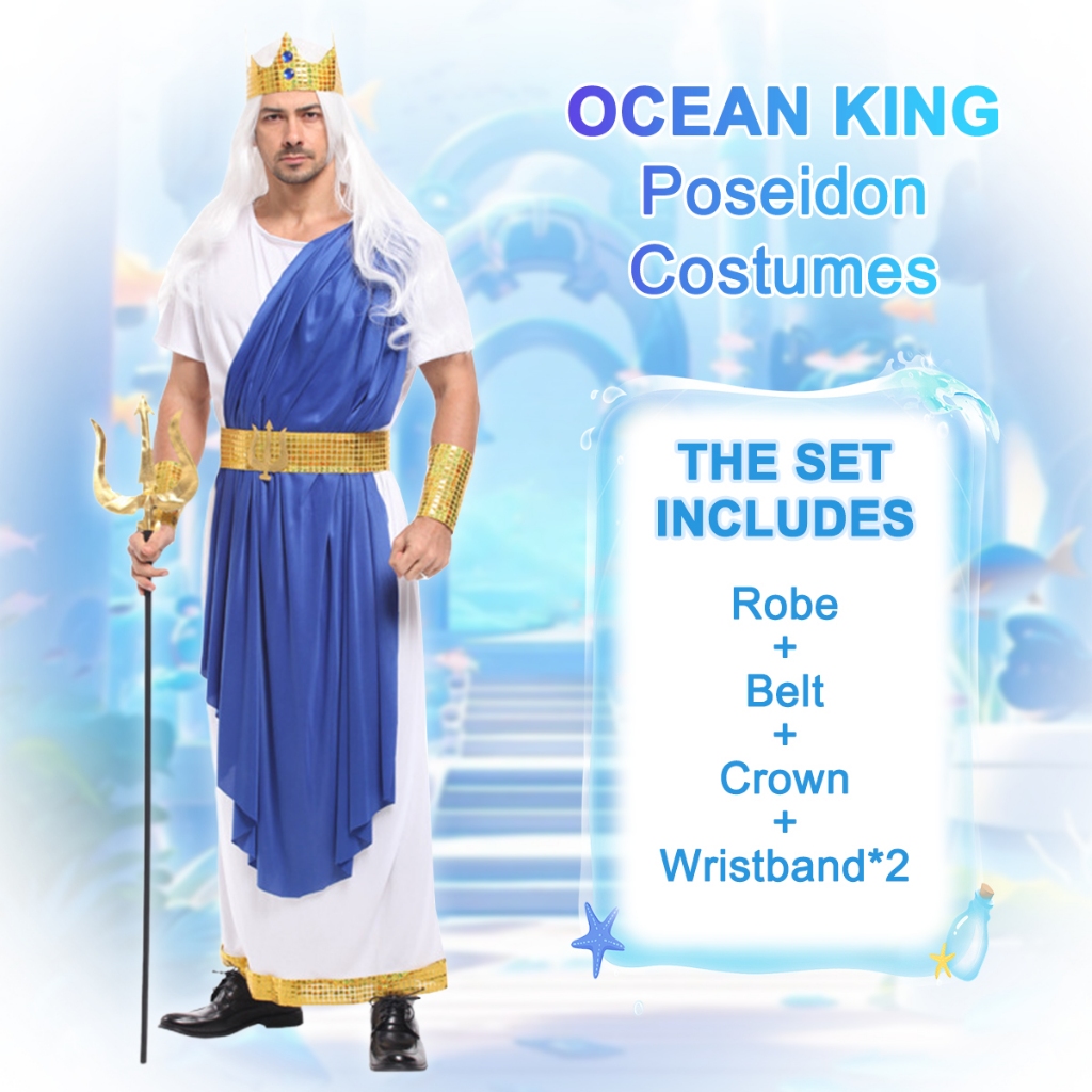 Poseidon Costume for Adults Mens Halloween Egyptian pharaoh Cosplay Sea ...