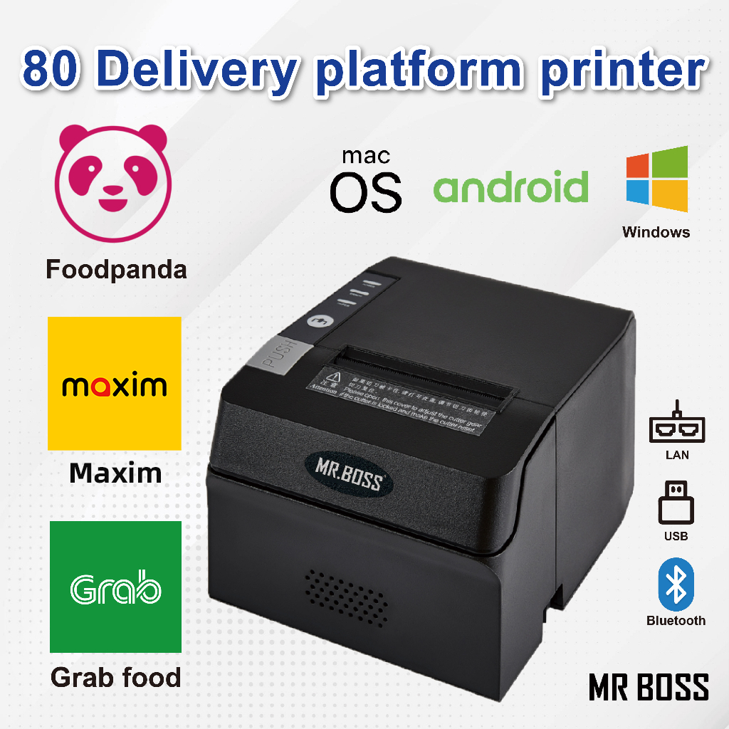 3" 1/8 80mm Bluetooth thermal receipt printer for Grab Food panda Maxim ...