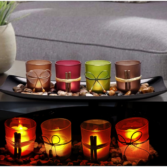 COD Christmas gift Light Votive Glass Candle Holders with Tray and ...