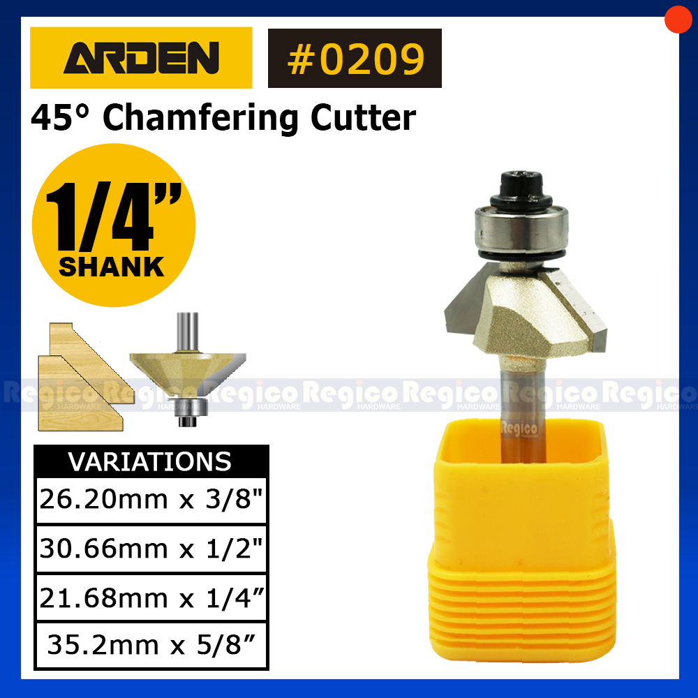 ARDEN 45 degree Chamfering Router Bit 1/4 Shank #0209 Regico Hardware ...