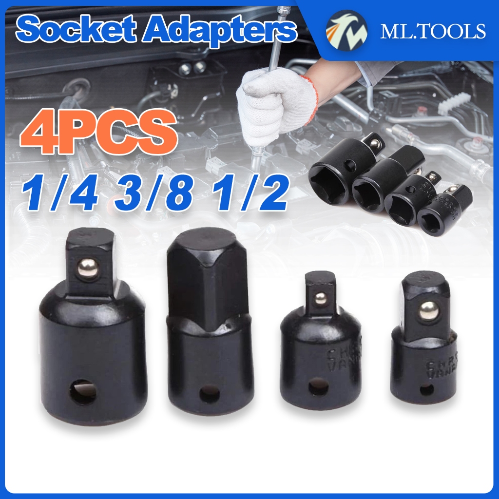 4pcs Socket Adapters 1/4 3/8 1/2 Steel Air Impact Adapter Converter ...